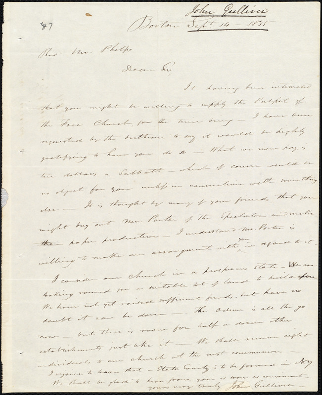 Letter from John Gulliver, Boston, to Amos Augustus Phelps, Sept 14 -1835 - Digital Commonwealth