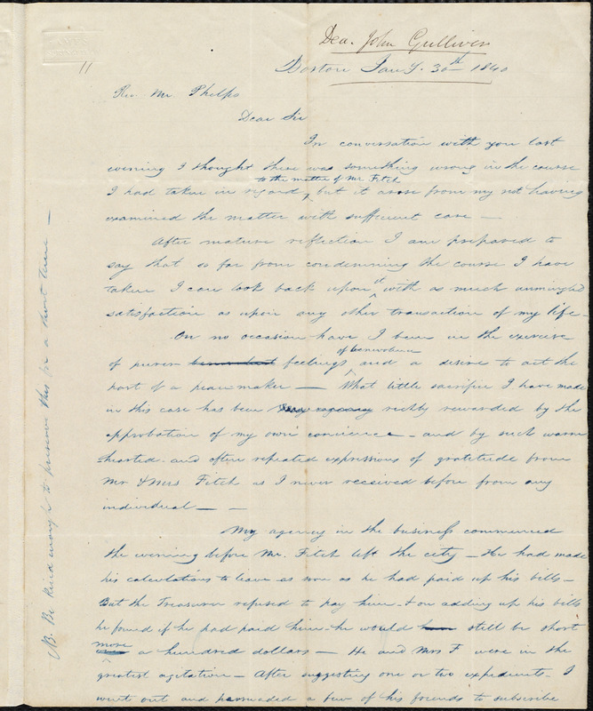 Letter from John Gulliver, Boston, to Amos Augustus Phelps, Jany 30th 1840 - Digital Commonwealth