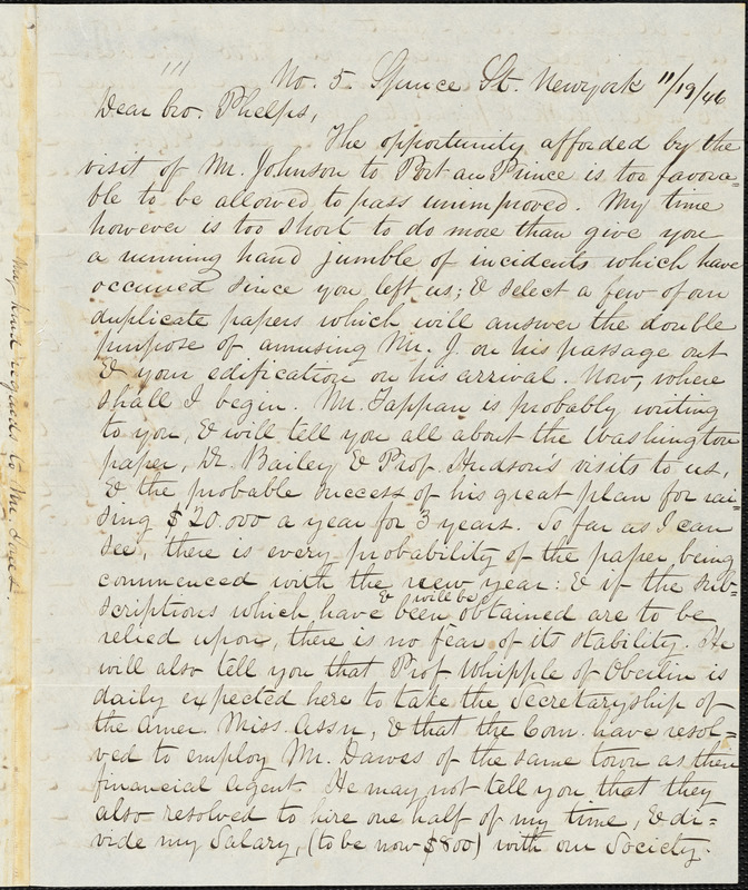 Letter from William Harned, New York, to Amos Augustus Phelps, 11/19/46 - Digital Commonwealth