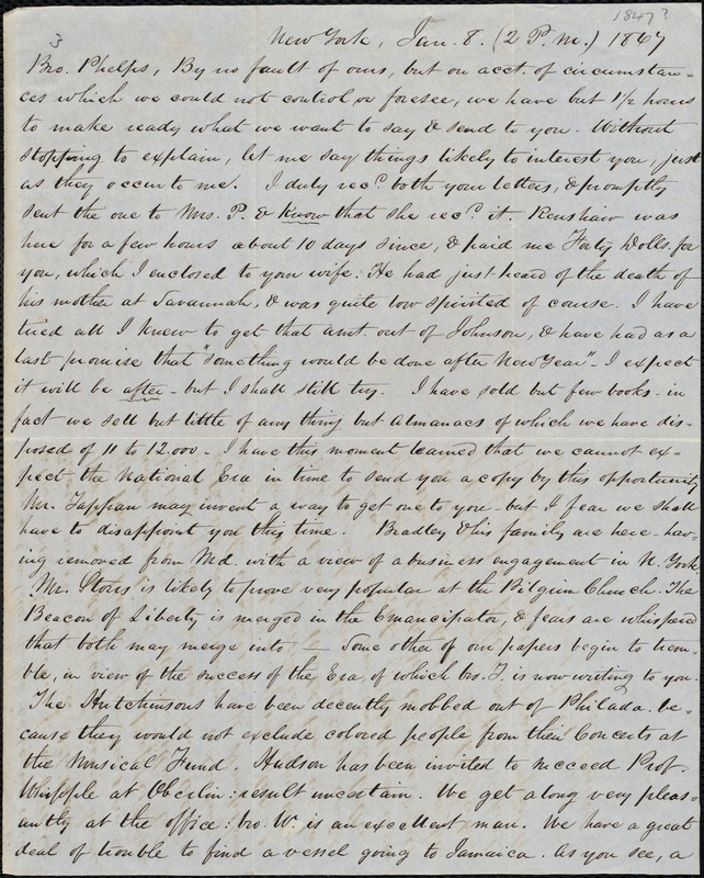 Letter from William Harned, New York, to Amos Augustus Phelps, Jan. 8. 1847 - Digital Commonwealth