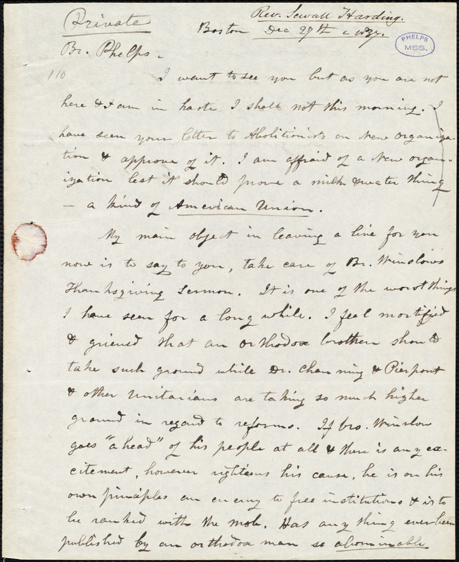 Letter from Sewall Harding, Boston, to Amos Augustus Phelps, Dec 27th 1837 - Digital Commonwealth