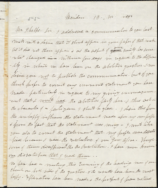Letter from Arthur Granger, Meriden, to Amos Augustus Phelps, 13. Nov. 1836 - Digital Commonwealth