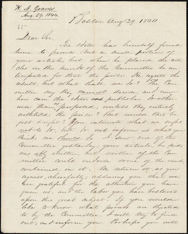 Letter from Hiram A. Graves, Boston, to Amos Augustus Phelps, Aug 29. 1844 - Digital Commonwealth
