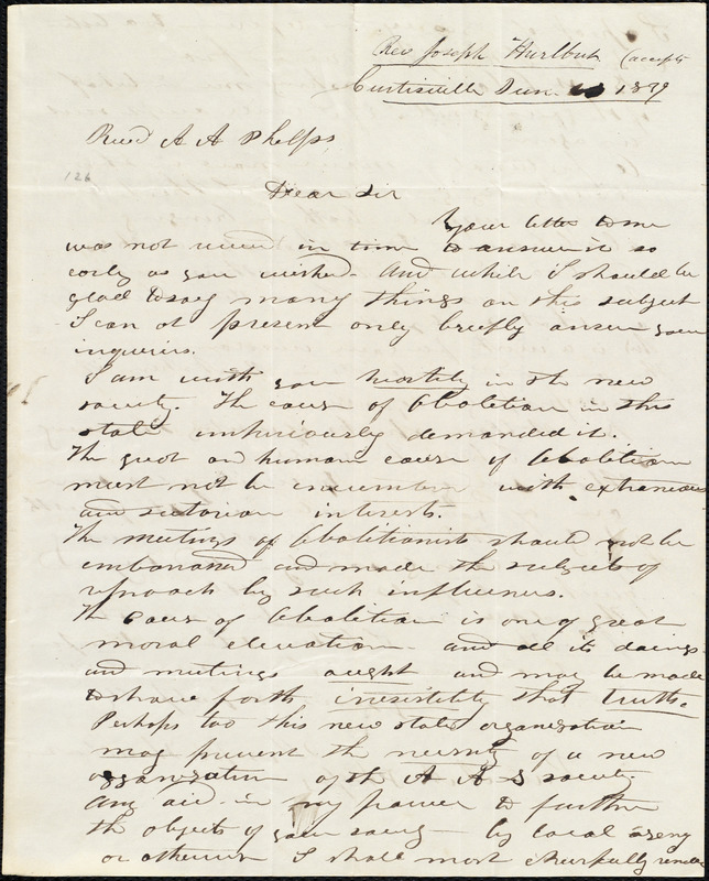 Letter from Joseph Hurlburt, Curtisville, to Amos Augustus Phelps, June [??] 1839 - Digital ...