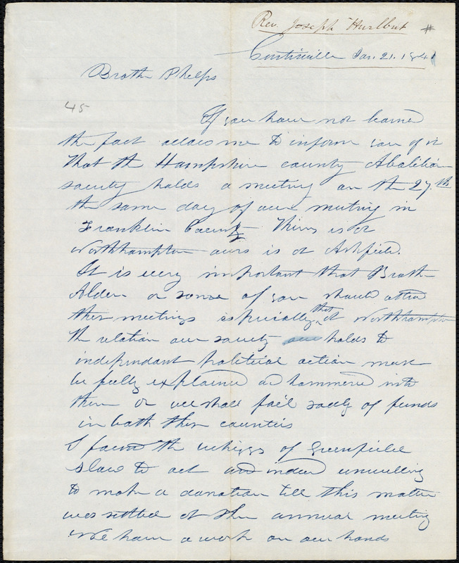 Letter from Joseph Hurlburt, Curtisville, to Amos Augustus Phelps, Jan. 21. 1841 - Digital ...