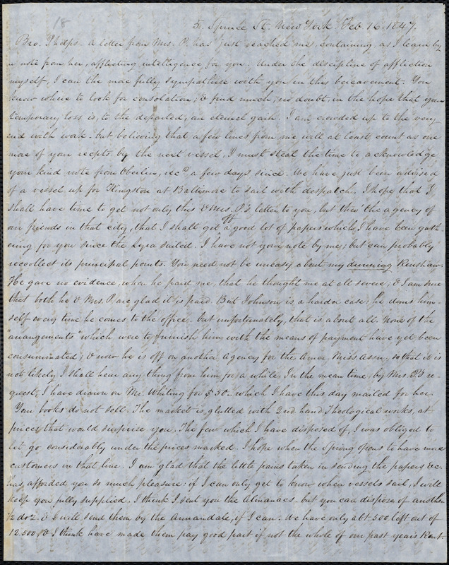 Letter from William Harned, New York, to Amos Augustus Phelps, Feb. 16 1847 - Digital Commonwealth