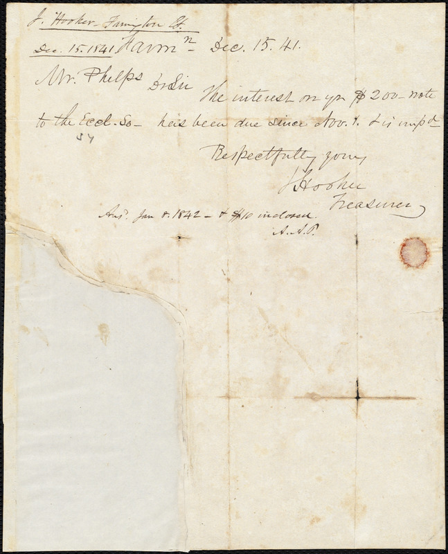Letter from John Hooker, Farmington, to Amos Augustus Phelps, Dec. 15. 41 - Digital Commonwealth