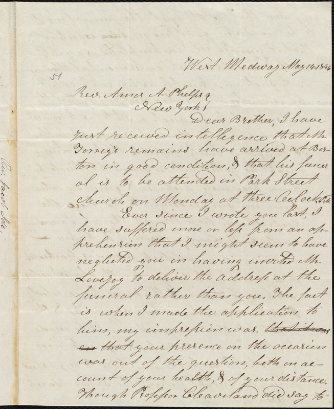 Letter from Jacob Ide, West Medway, to Amos Augustus Phelps, May 14. 1846 - Digital Commonwealth