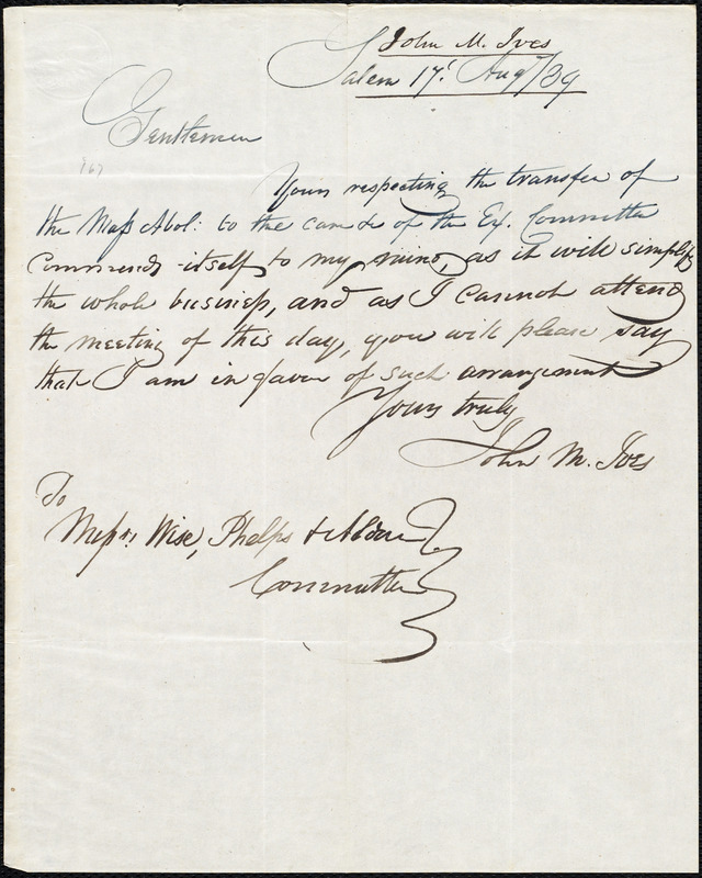 Letter from John M. Ives, Salem, to Amos Augustus Phelps, 17 Aug / 39 - Digital Commonwealth