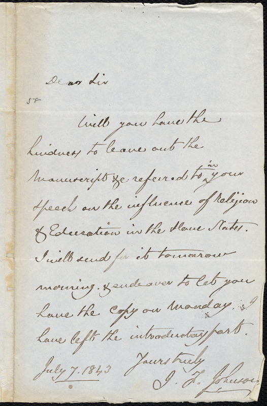 Letter from J. T. Johnson, to Amos Augustus Phelps, July 7. 1843 - Digital Commonwealth