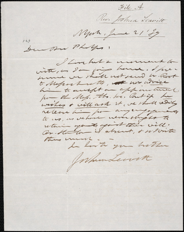 Letter from Joshua Leavitt, New York, to Amos Augustus Phelps, June 21 '39 - Digital Commonwealth