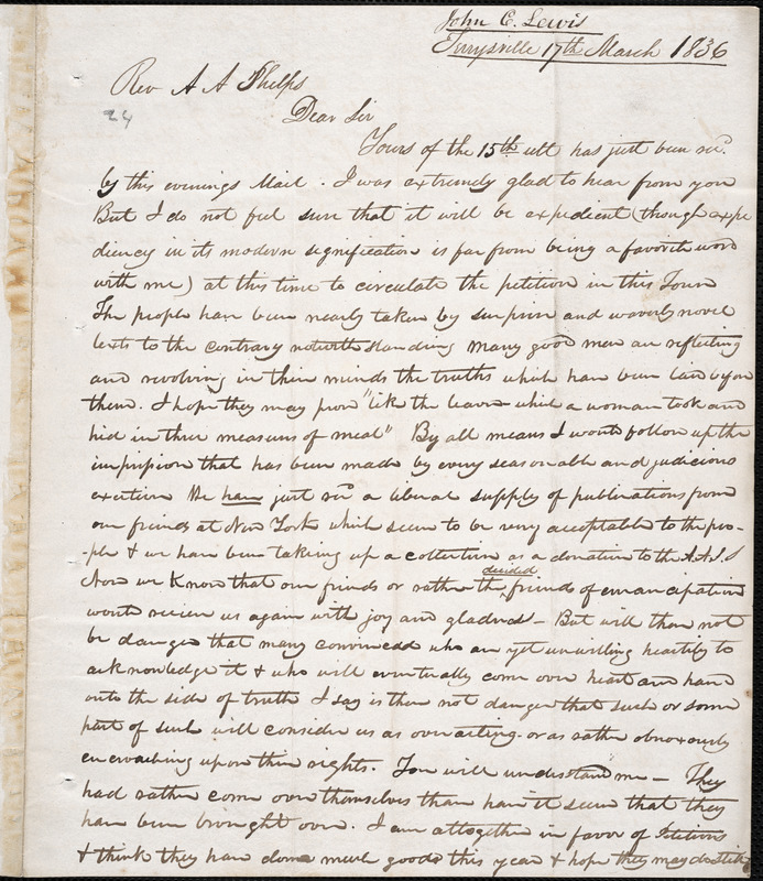Letter from John C. Lewis, Terrysville, to Amos Augustus Phelps, 17th ...