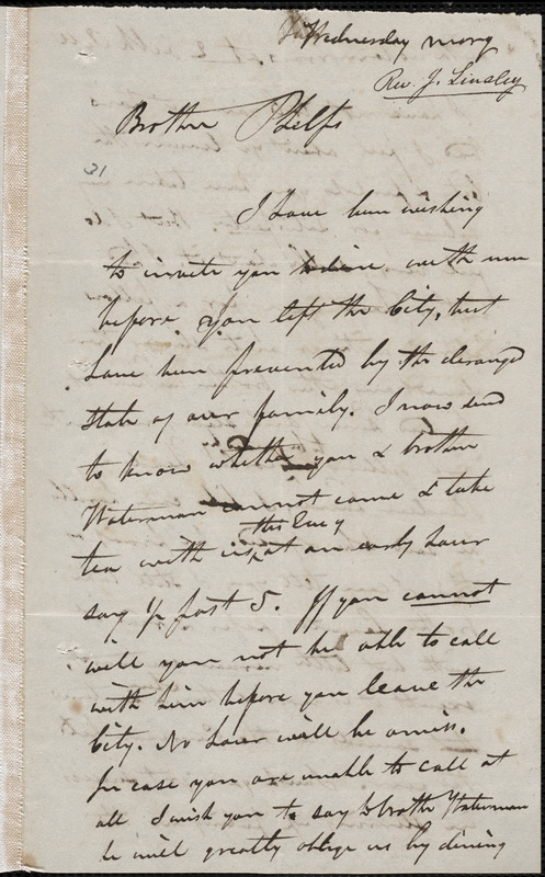 Letter from Jared Linsley, [Boston], to Amos Augustus Phelps, [April, 1834] - Digital Commonwealth