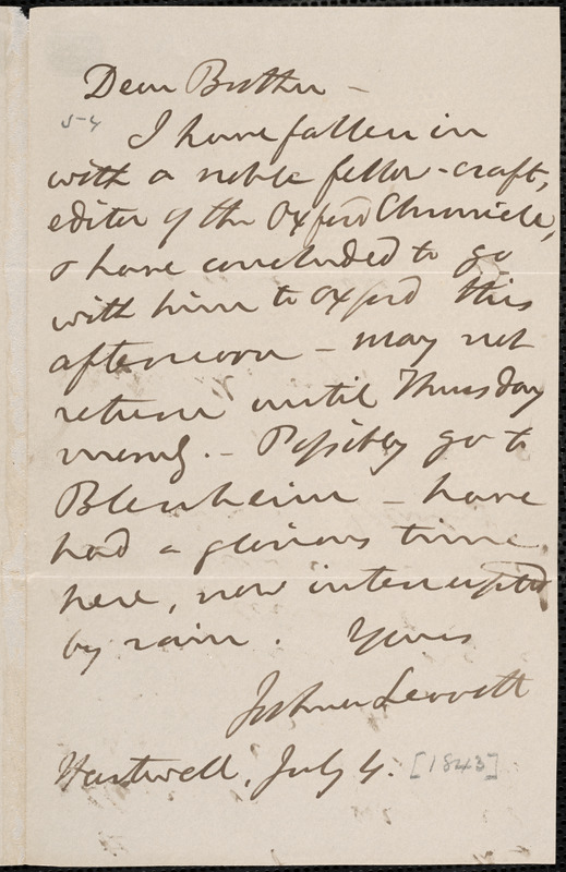 Letter from Joshua Leavitt, Hartwell, to Amos Augustus Phelps, 1843 July 4 - Digital Commonwealth