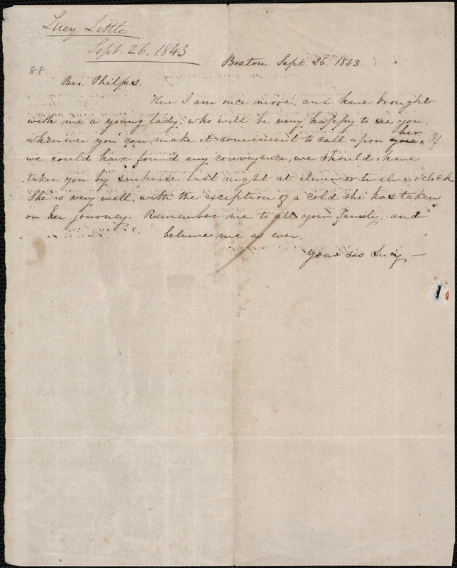 Letter from Lucy T. Little, Boston, to Amos Augustus Phelps, Sept. 26. 1843 - Digital Commonwealth