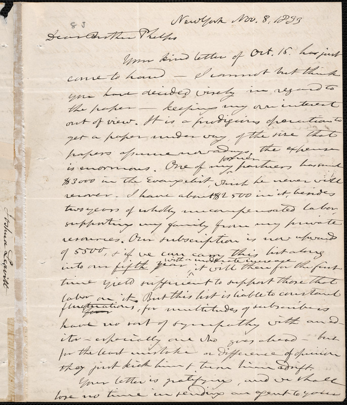 Letter from Joshua Leavitt, New York, to Amos Augustus Phelps, Nov. 8, 1833 - Digital Commonwealth