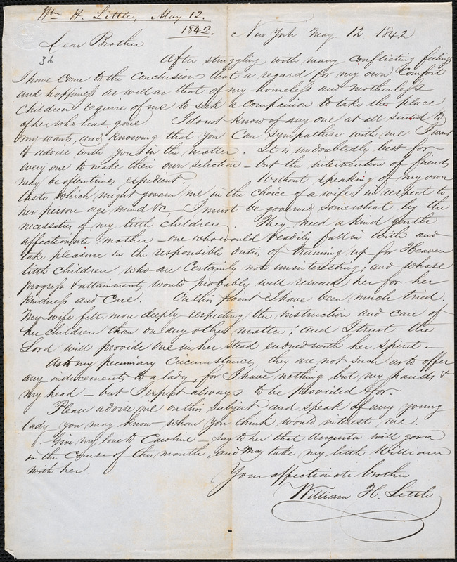 Letter from William H. Little, New York, to Amos Augustus Phelps, May ...