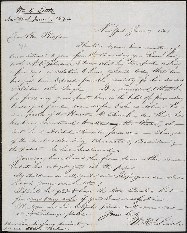 Letter from William H. Little, New York, to Amos Augustus Phelps, June 7 1844 - Digital Commonwealth