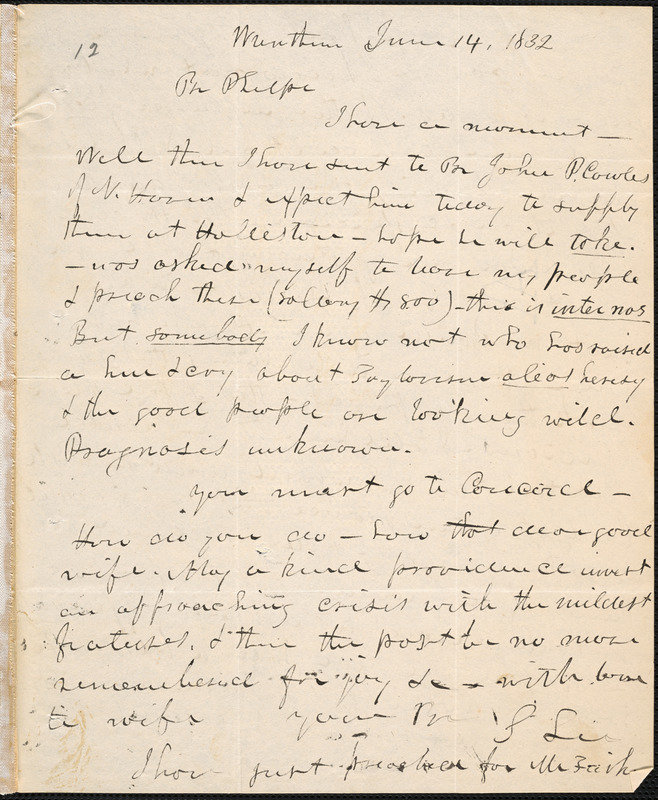 Letter from Samuel Lee, Wrentham, to Amos Augustus Phelps, June 14 1832 - Digital Commonwealth