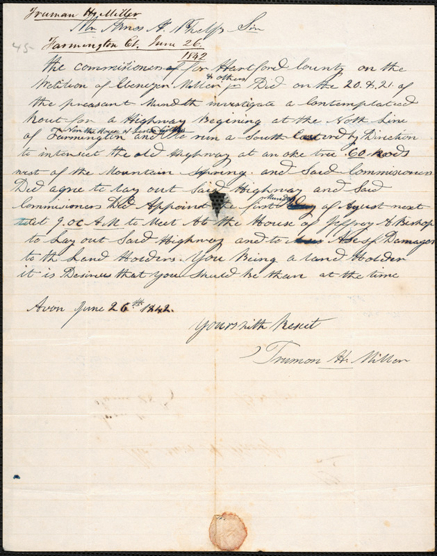Letter from Trumon H. Miller, Farmington, to Amos Augustus Phelps, June 26., 1842 - Digital ...
