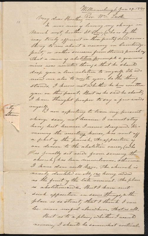 Letter from William Lusk, Williamsburgh, to Amos Augustus Phelps, Jan 29. 1840 - Digital ...