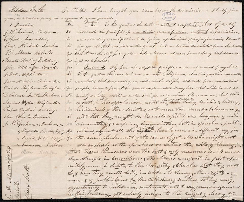 Letter from E. D. Moore, to Amos Augustus Phelps, [1837] - Digital Commonwealth