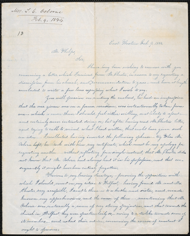 Letter from Lucy C. Osborn, East Boston, to Amos Augustus Phelps, Feb. 7. 1844 - Digital ...