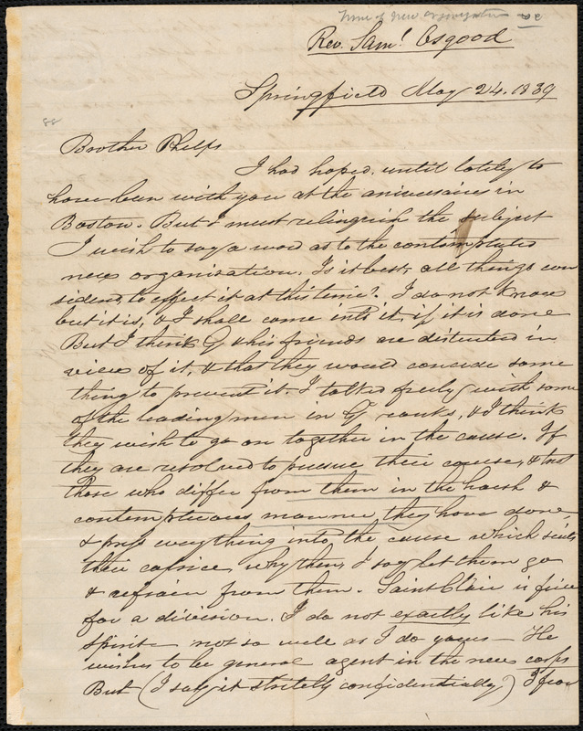 Letter from Samuel Osgood, Springfield, to Amos Augustus Phelps, May 24 ...