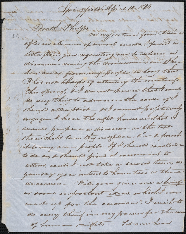 Letter from Samuel Osgood, Springfield, to Amos Augustus Phelps, April ...