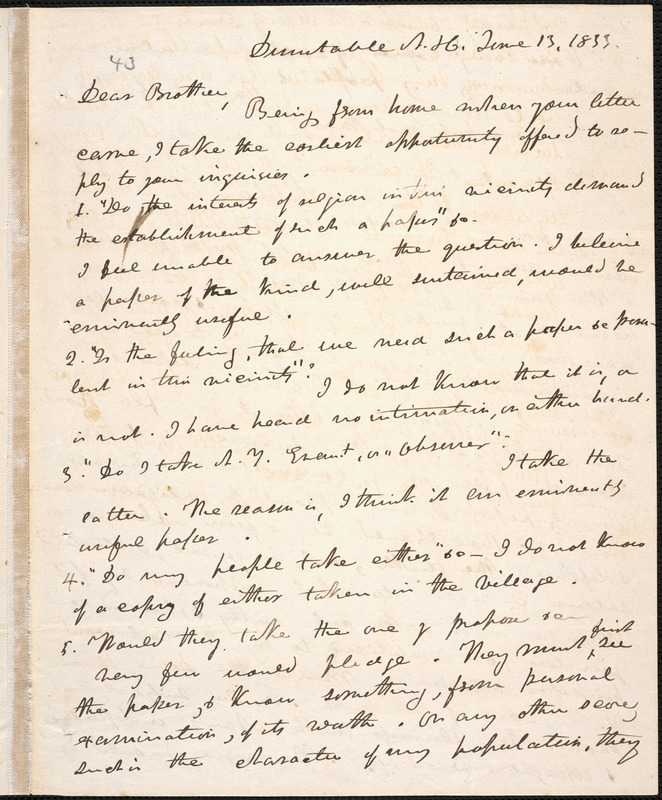 Letter from Handel Nott, Dunstable, to Amos Augustus Phelps, June 13 ...