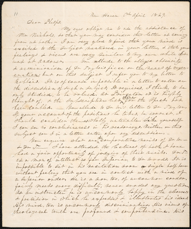 Letter from George William Perkins, New Haven, to Amos Augustus Phelps, 6th April 1829 - Digital ...