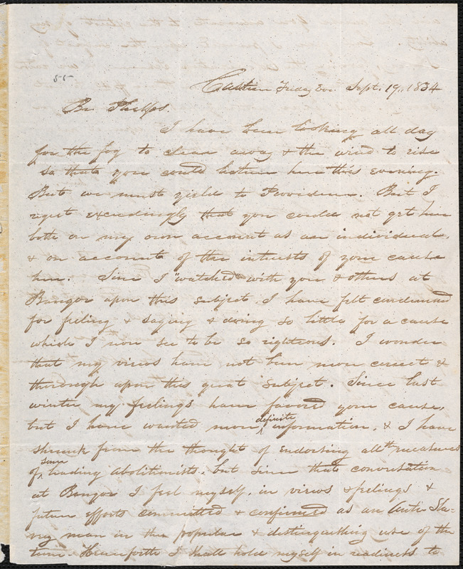Letter from Wooster Parker, Castine, to Amos Augustus Phelps, Sept. 19. 1834 - Digital Commonwealth
