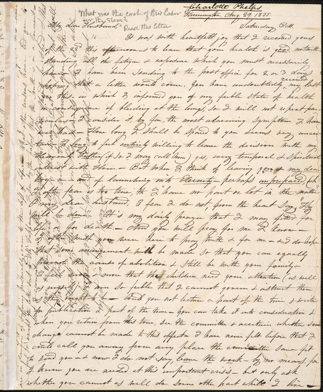 Letter from Charlotte Phelps, Farmington, to Amos Augustus Phelps, Aug. 29. 1835 - Digital ...