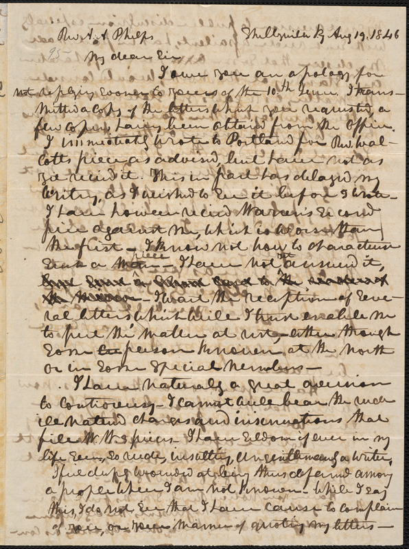 Letter from James D. Paxton, Shelbyville, to Amos Augustus Phelps, Aug 19. 1846 - Digital ...