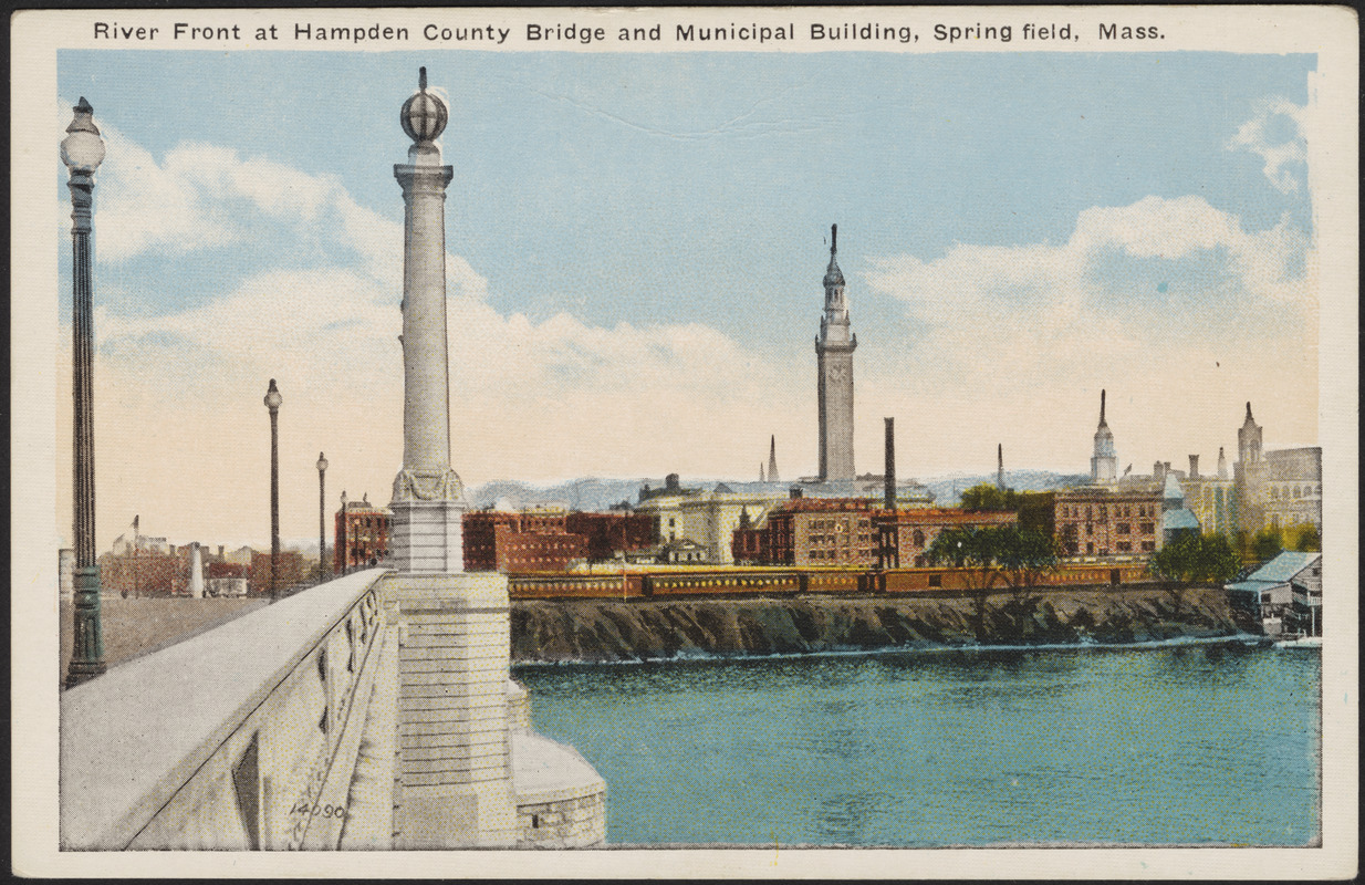 River front at Hampden County Bridge and municipal building ...