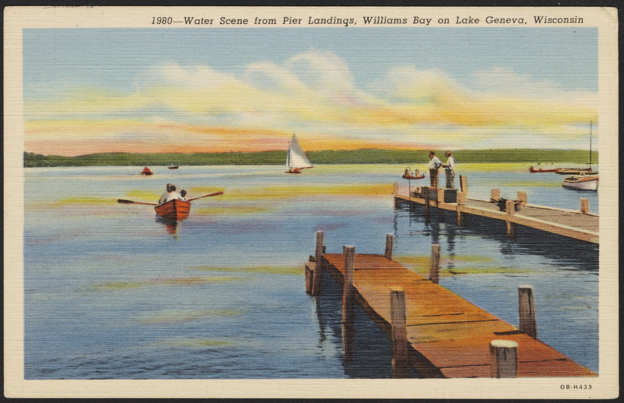 Water scene from pier landings, Williams Bay on Lake Geneva, Wisconsin ...