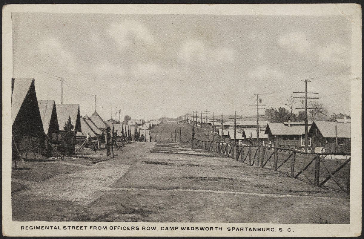 Regimental Street from Officers Row. Camp Wadsworth Spartanburg, S.C ...