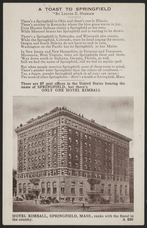 A toast to Springfield. Hotel Kimball, Springfield, Mass, ranks with ...