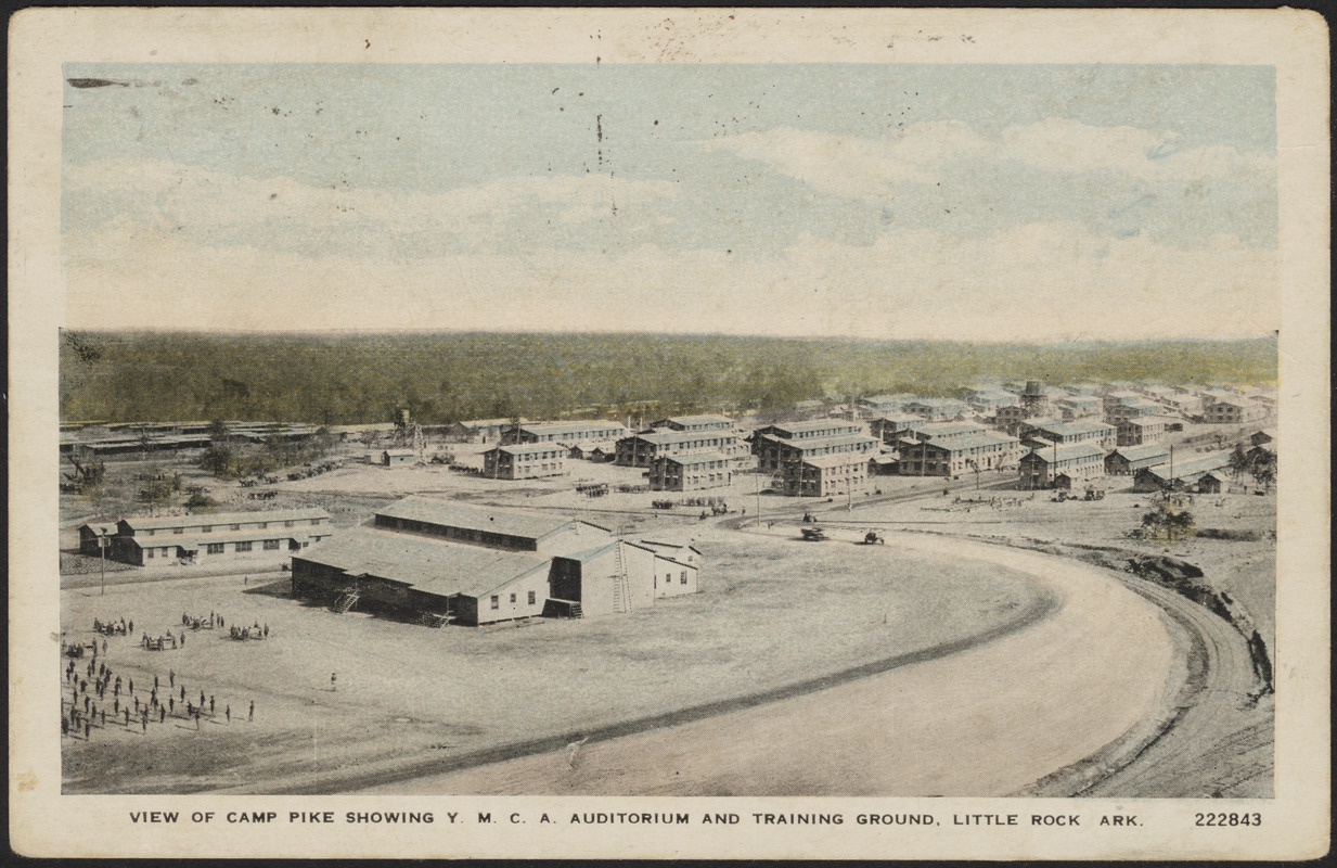 View of Camp Pike showing Y.M.C.A. auditorium and training ground ...