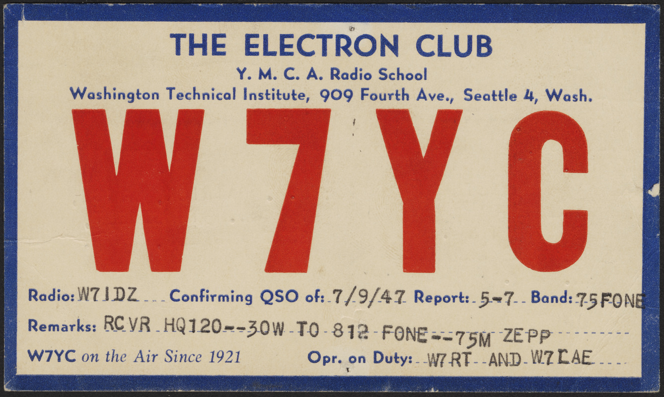 The Electron Club Y.M.C.A. Radio School Washington Technical Institute ...