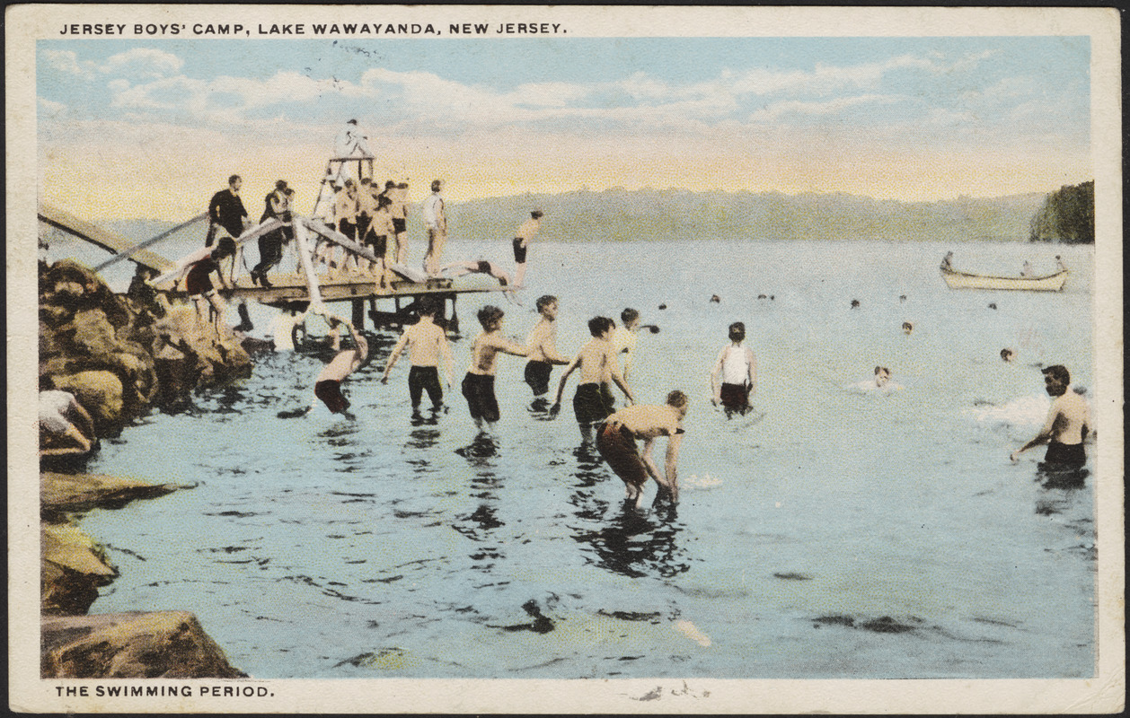 Jersey Boys' Camp, Lake Wawayanda, New Jersey. The swimming period ...