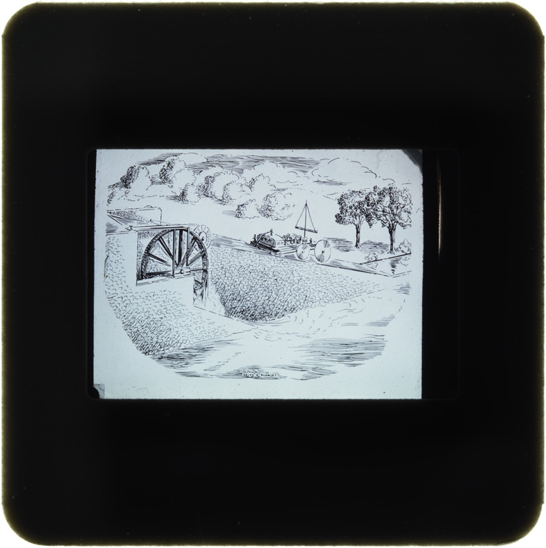 Drawing of flatboat on inclined plane - Digital Commonwealth