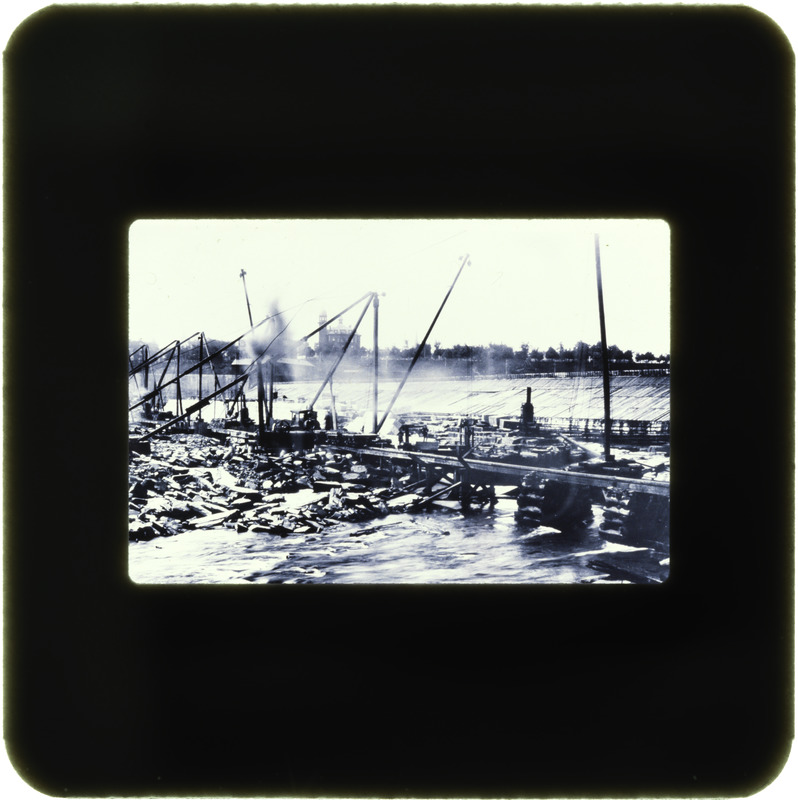 Early stages, construction of stone dam, looking at Holyoke - Digital ...