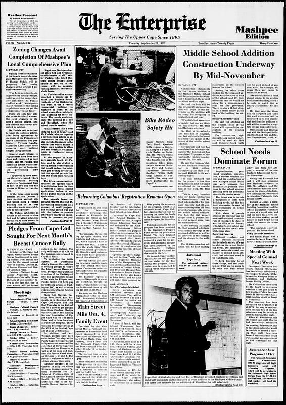 The Mashpee Enterprise. September 22, 1992 - Digital Commonwealth