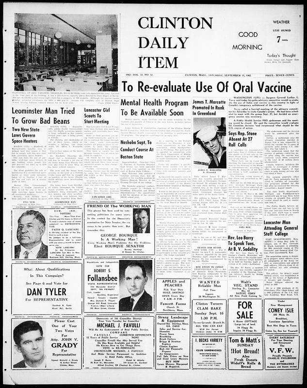 Clinton Daily Item. September 15, 1962 - Digital Commonwealth