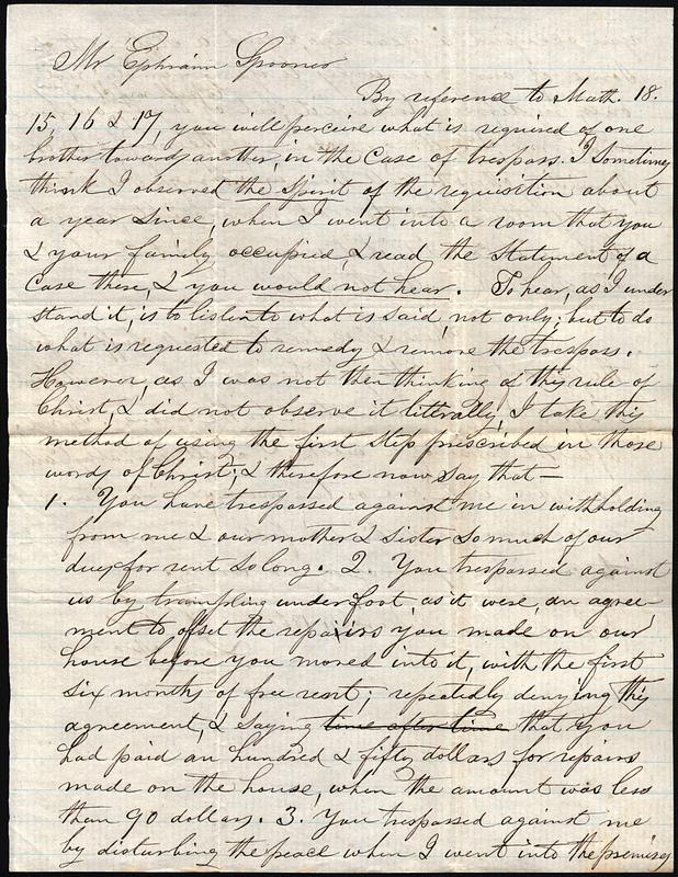 James Spooner to Ephraim Spooner March 11 1860 - Digital Commonwealth