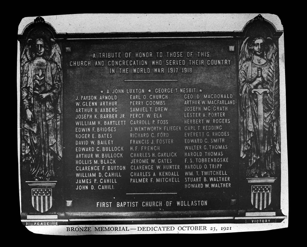 Honor roll, Baptist Church tablet - Digital Commonwealth