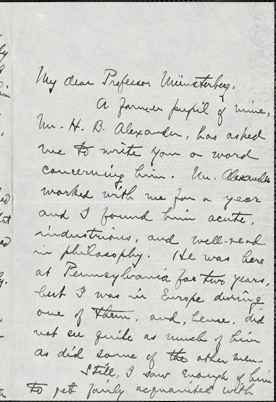 Fullerton, George Stuart, 1859-1925 autograph letter signed to Hugo ...