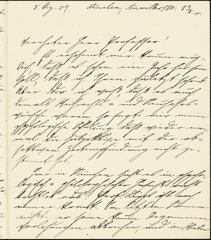 Geiger, Moritz, 1880-1937 autograph letter signed to Hugo Münsterberg ...
