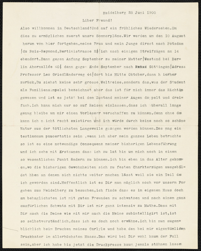 Hensel, Paul, 1860-1930 typed letter to Hugo Münsterberg, Heidelberg ...
